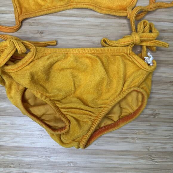 Vintage | Swim | Vtg Yellow Terry Cloth Bikini Set Girls Youth Small Tie Side Swimwear Retro 8s ...